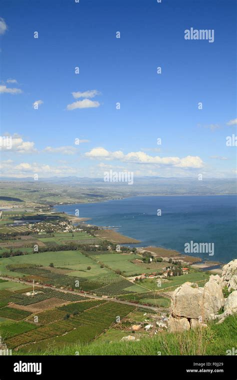 Israel Lower Galilee A View Of The Sea Of Galilee From Mount Arbel