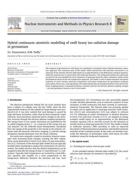 Pdf Hybrid Continuum Atomistic Modelling Of Swift Heavy Ion Radiation
