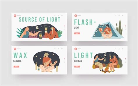 premium vector sources of light landing page template set characters