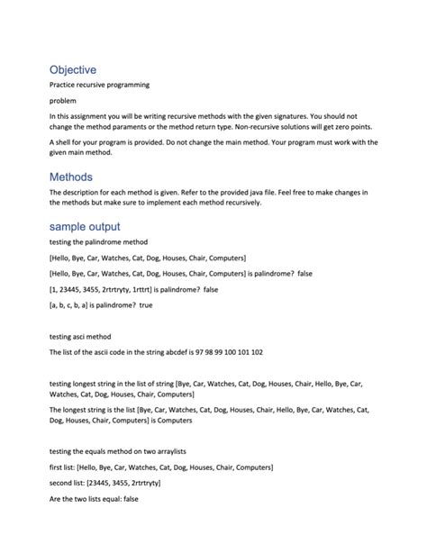 Solved Objective Practice Recursive Programming Problem In