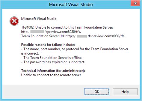 Visual Studio Connect To Tfspreview From VS SP TF Unable To Connect Stack