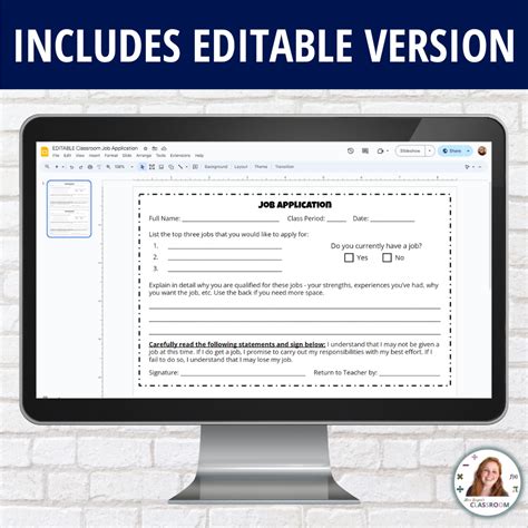 Classroom Job Application