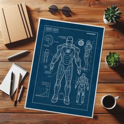 Iron Man Mark Vii Blueprint Superhero Sci Fi Wall Art Digital