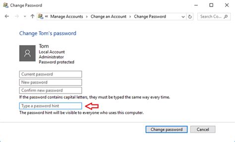 Change Windows Password Hint Password Recovery