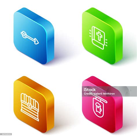 아이소메트릭 라인 화살표 성경책 가슴 및 거리 간판을 바 아이콘으로 설정합니다 벡터 3차원 형태에 대한 스톡 벡터 아트 및 기타