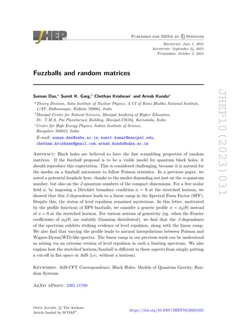 Pdf Fuzzballs And Random Matrices
