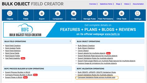 bulk object field creator how to compare validation rules across multiple salesforce organization