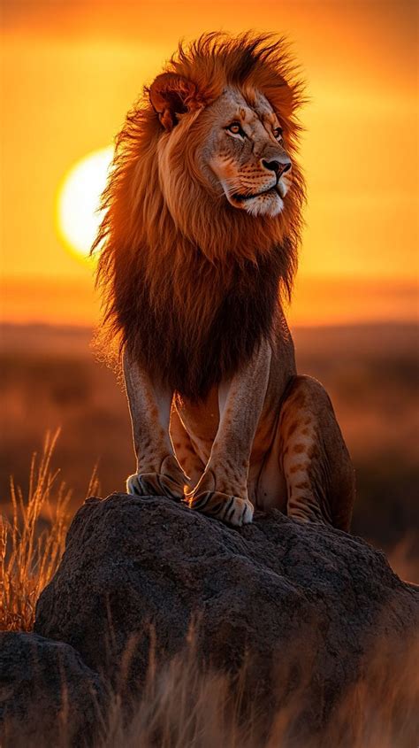Majestic African Lion At Dusk Male African Lion With A Flowing Golden