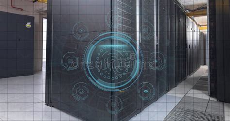 image of digital icons and fingerprint biometric scanner against