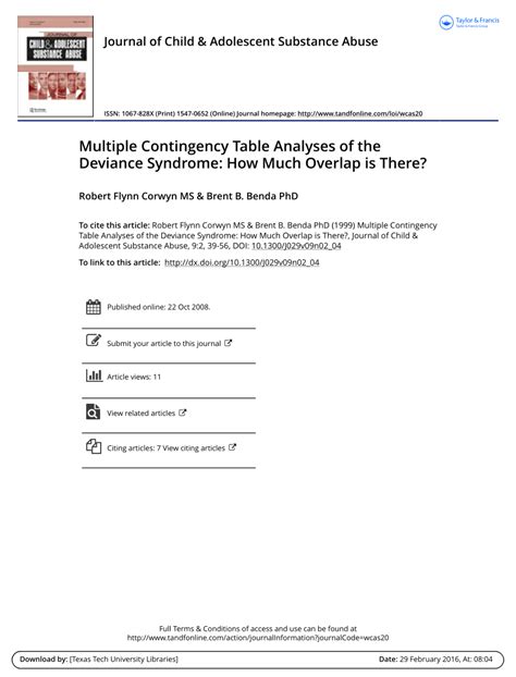 Pdf Multiple Contingency Table Analyses Of The Deviance Syndrome How