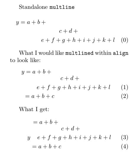 multlined in align enviromnent alignment of rhs and equation
