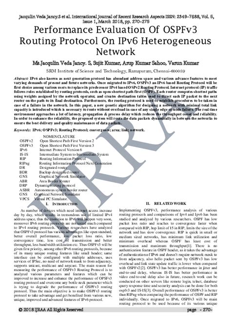 Pdf Performance Evaluation Of Ospfv3 Routing Protocol On Ipv6