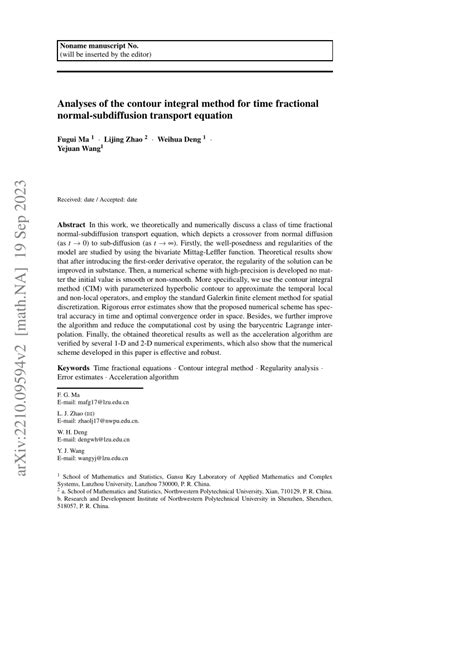 Pdf Analyses Of The Contour Integral Method For Time Fractional Subdiffusion Normal Transport