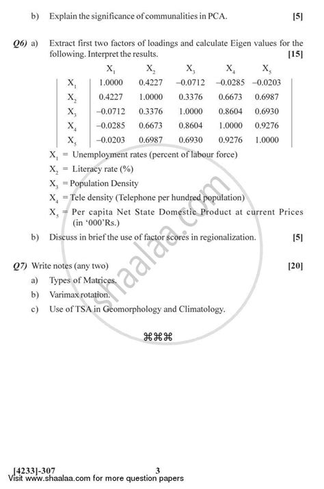 Multivariate Statistics 2012 2013 M Sc Geography Semester 3 Question Paper With Pdf Download