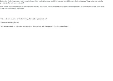 Solved Determine The Limiting Reagent And Theoretical Yield Chegg