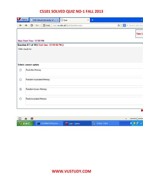 Cs101 Solved Quiz No 1 Fall 2013 Pdf Technology And Engineering