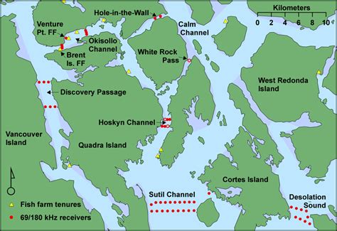 Map Of The Acoustic Receiver Array Used To Track Juvenile Salmon
