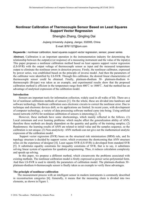 Pdf Nonlinear Calibration Of Thermocouple Sensor Based On Least Squares Support Vector Regression