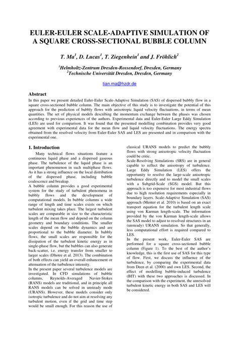 Pdf Euler Euler Scale Adaptive Simulation Of A Square Cross Sectional