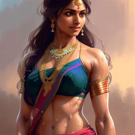 Beautiful Indian Muscular Woman With Toned Abs Weari