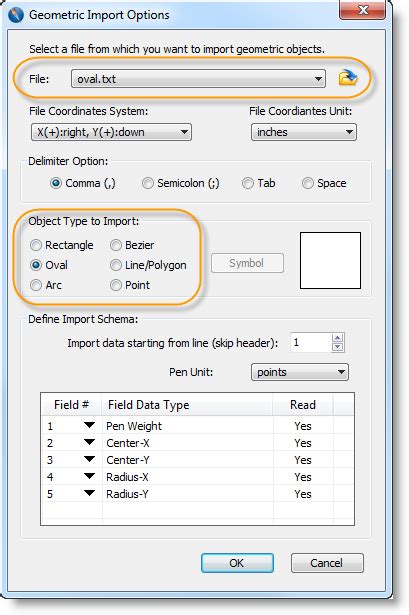 Geometric Import Options Dialog Box