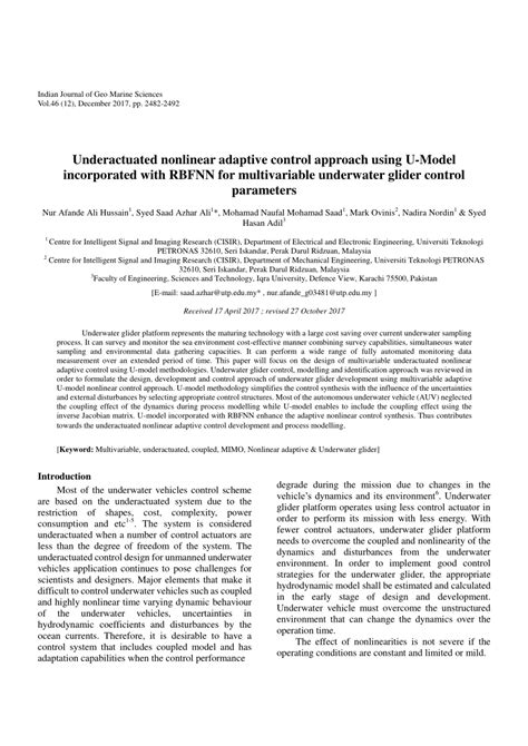 Pdf Underactuated Nonlinear Adaptive Control Approach Using U Model