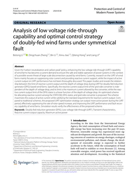 Pdf Analysis Of Low Voltage Ride Through Capability And Optimal