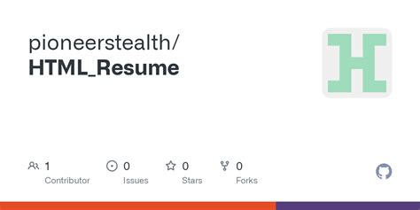 GitHub Pioneerstealth HTML Resume