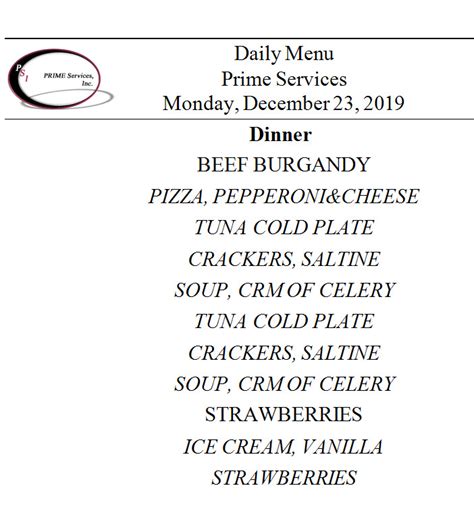 Printing Daily Menu Dietech