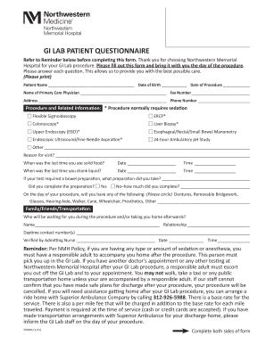 Gi Lab Patient Questionnaire Pdf Digestive Health Center