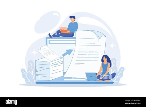 Specialists Work With Laptop Digital Data Tiny People Digital Transformation Digital Solution