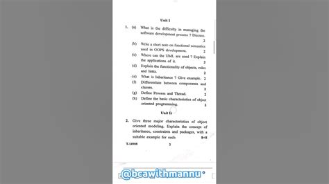 Ooad And Uml 3rd Sem Question Paper Mca2023 Gurugramuniversity Bcawithmannu3812 Youtube