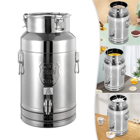 20l Stainless Steel Milk Can Oil Pail Storage Bucket Wine Barrel Beverage Dispenser With A