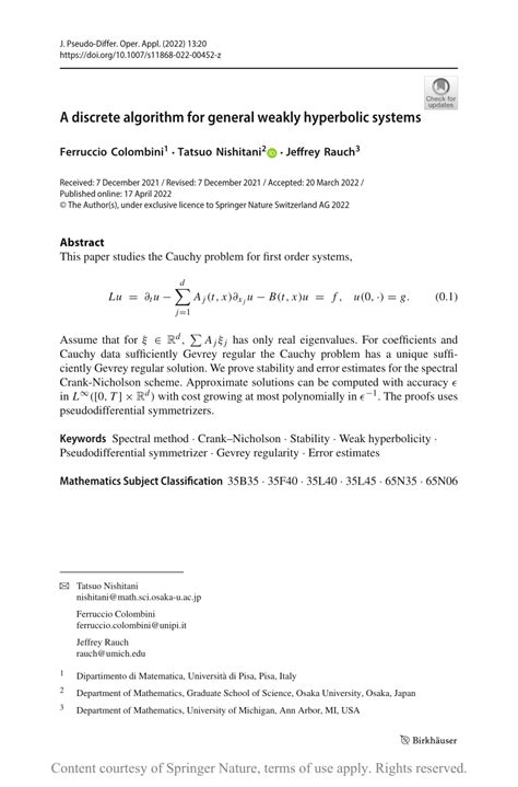 A Discrete Algorithm For General Weakly Hyperbolic Systems Request Pdf