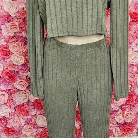 Olive Green Ribbed Knit Two Piece Set
