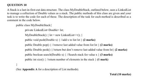 Solved Question 10 A Stack Is A Last In First Out Data