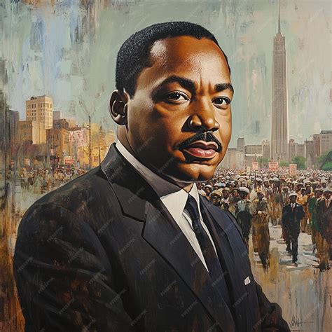 A Portrait Of Martin Luther King Jr With A Backdrop Of A Civil Rights