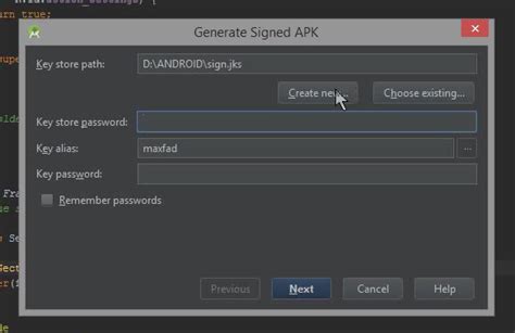 Создание подписанного приложения для Android Generate Signed Apk