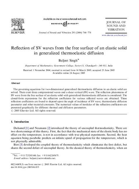 Pdf Reflection Of Sv Waves From The Free Surface Of An Elastic Solid In Generalized