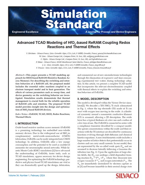 Advanced Tcad Modeling Of Hfo2 Based Reram Coupling Redox Reactions And Thermal Effects Silvaco