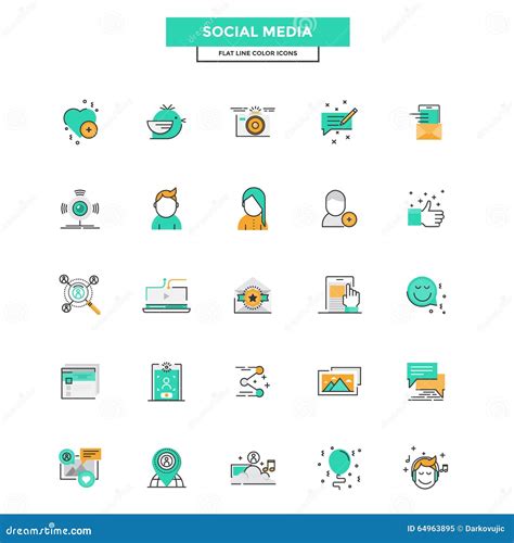 Flat Line Color Icons Social Media Stock Vector Illustration Of Email People 64963895