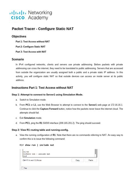 645 Packet Tracer Configure Static Nat Pdf Ip Address Computing