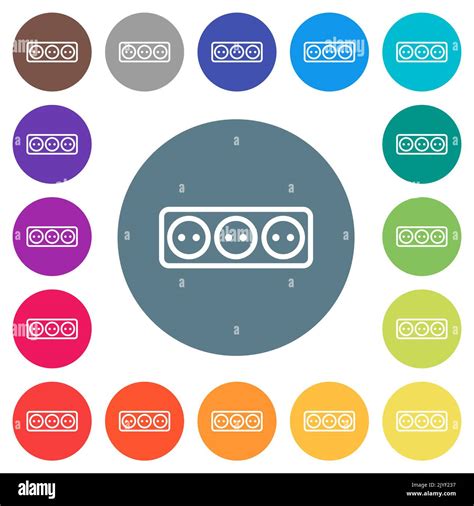 Electrical Outlet With Three Sockets Outline Flat White Icons On Round
