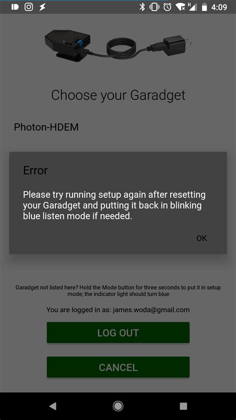 will not let me connect to device to select wifi device setup