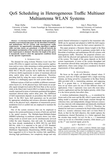 Pdf Qos Scheduling In Heterogeneous Traffic Multiuser Multiantenna Wlan Systems