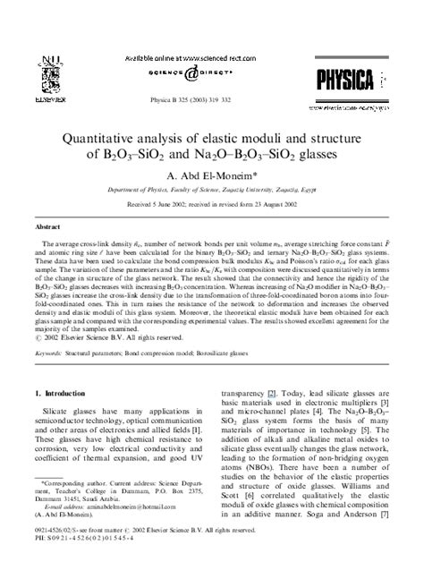 pdf quantitative analysis of elastic moduli and structure of b2o3