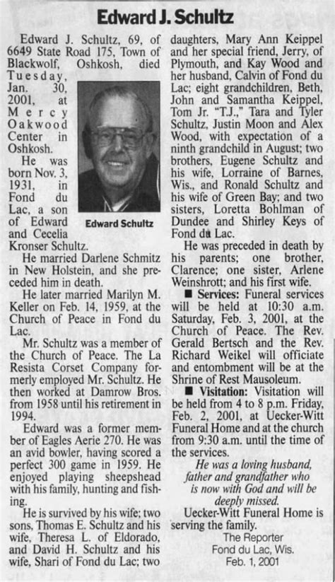 Edward J Schultz 1931 2001 Find A Grave Memorial