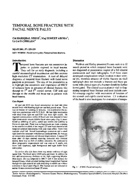 Pdf Temporal Bone Fracture With Facial Nerve Palsy