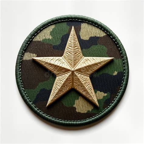 Round Military Star Badge Embroidered On Camouflage Fabric Gold Star
