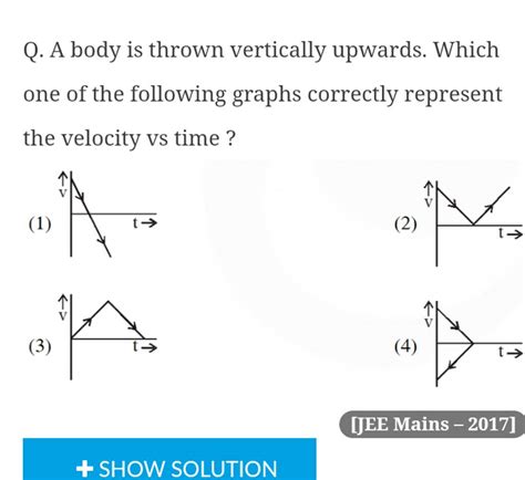 A Body Is Thrown Vertically Upwards Which One Of The Following Graphs Co